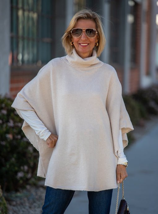Natural Turtleneck Knit Open Side Poncho – Just Style LA