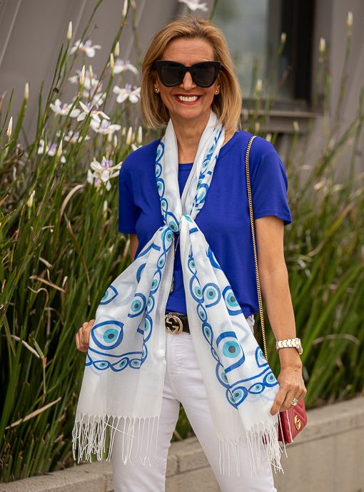 White Evil Eye Print Scarf Shawl – Just Style LA