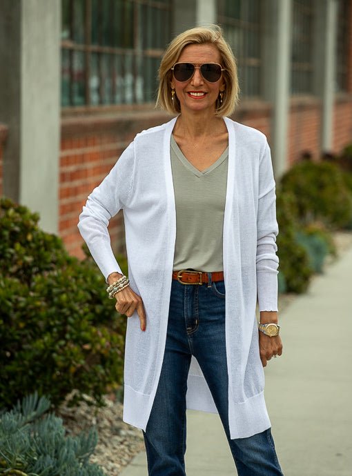 White Lightweight Open Front Long Cardigan – Just Style LA