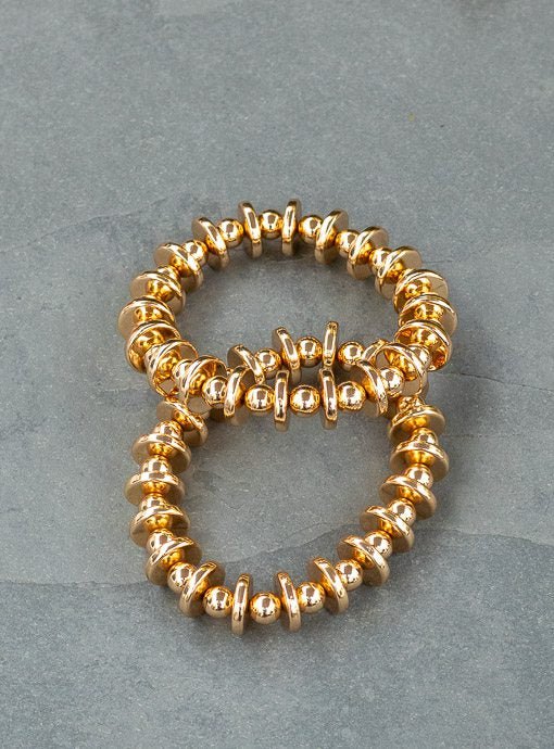 Gold Novelty Geometric Bead Bracelet Set – Just Style LA