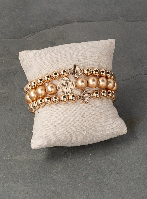 Matte And Shiny Gold Three Piece Bracelet Set With Clover – Just Style LA